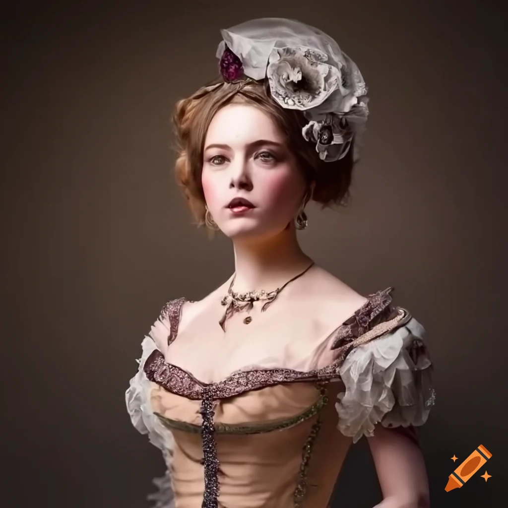 Victorian-era fashion show with elaborate costumes and whimsical backdrops on Craiyon