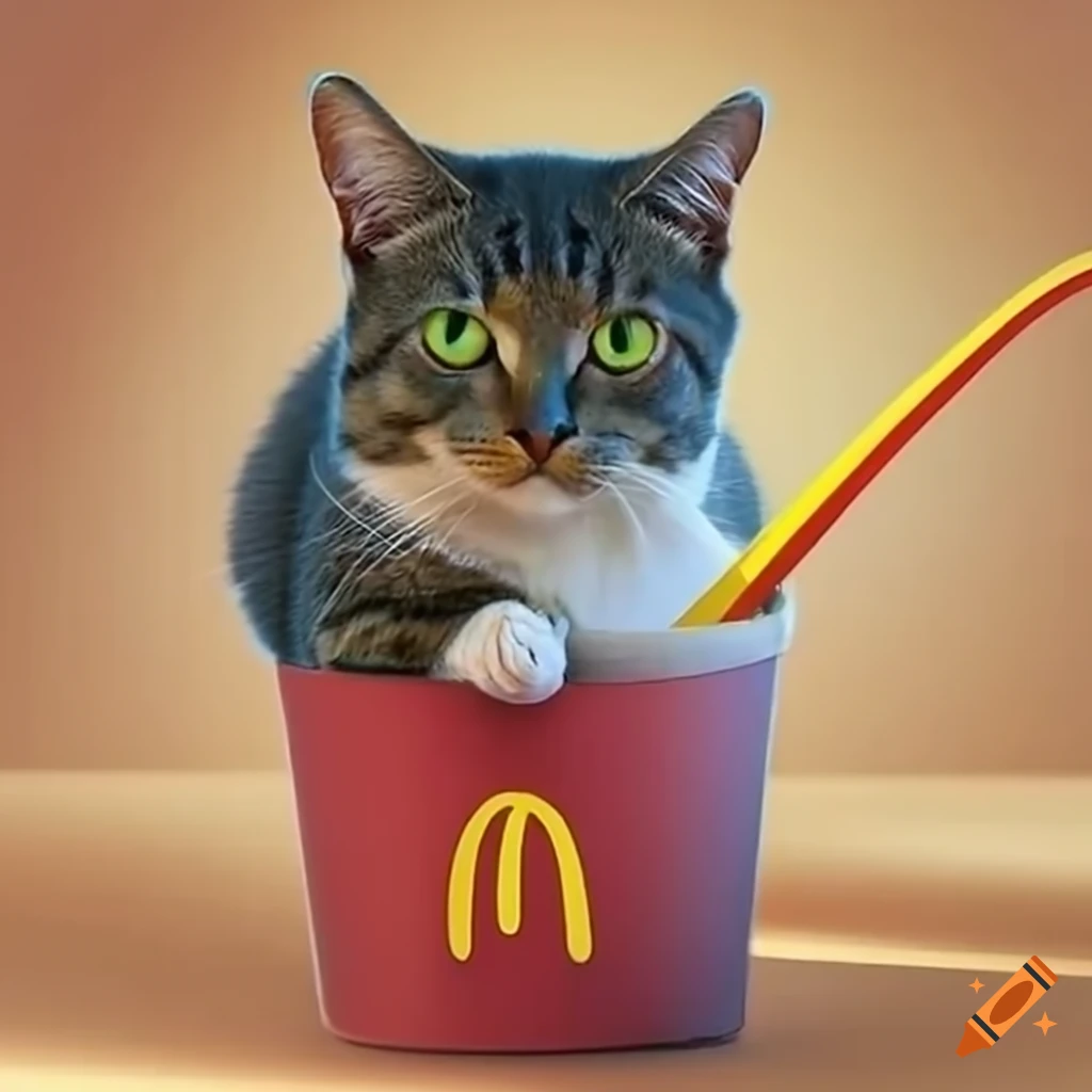Cat working at a fast-food restaurant on Craiyon