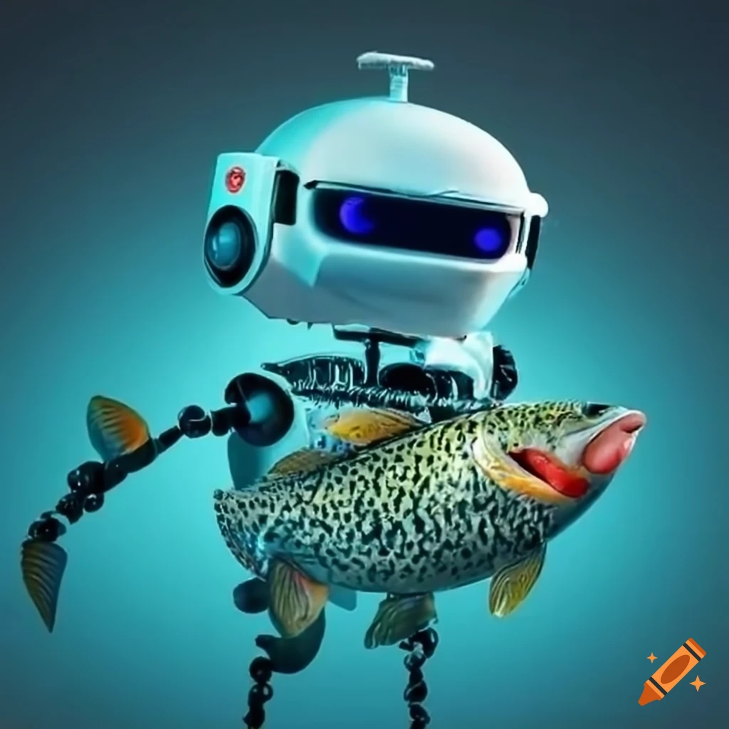 Robot fishing in the water and catching a fish on Craiyon