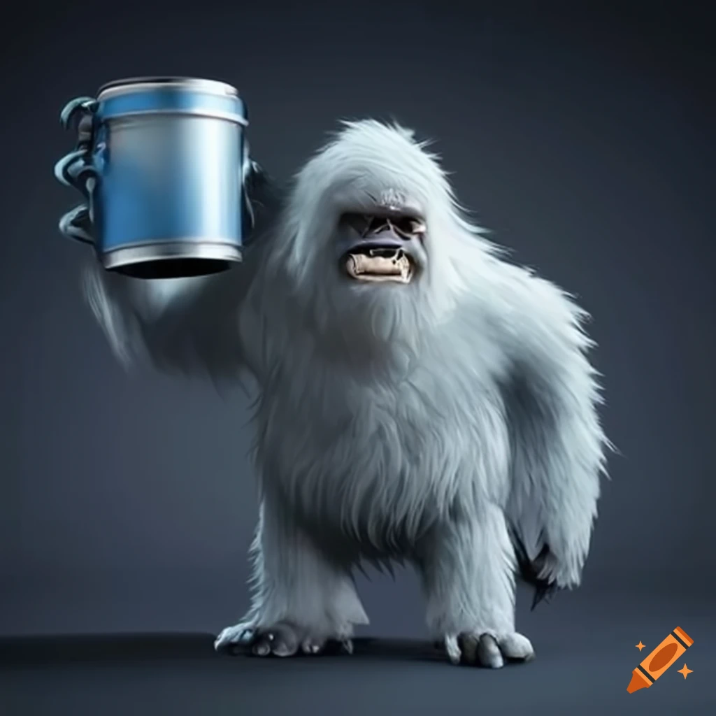 Yeti enjoying a drink with a can on Craiyon