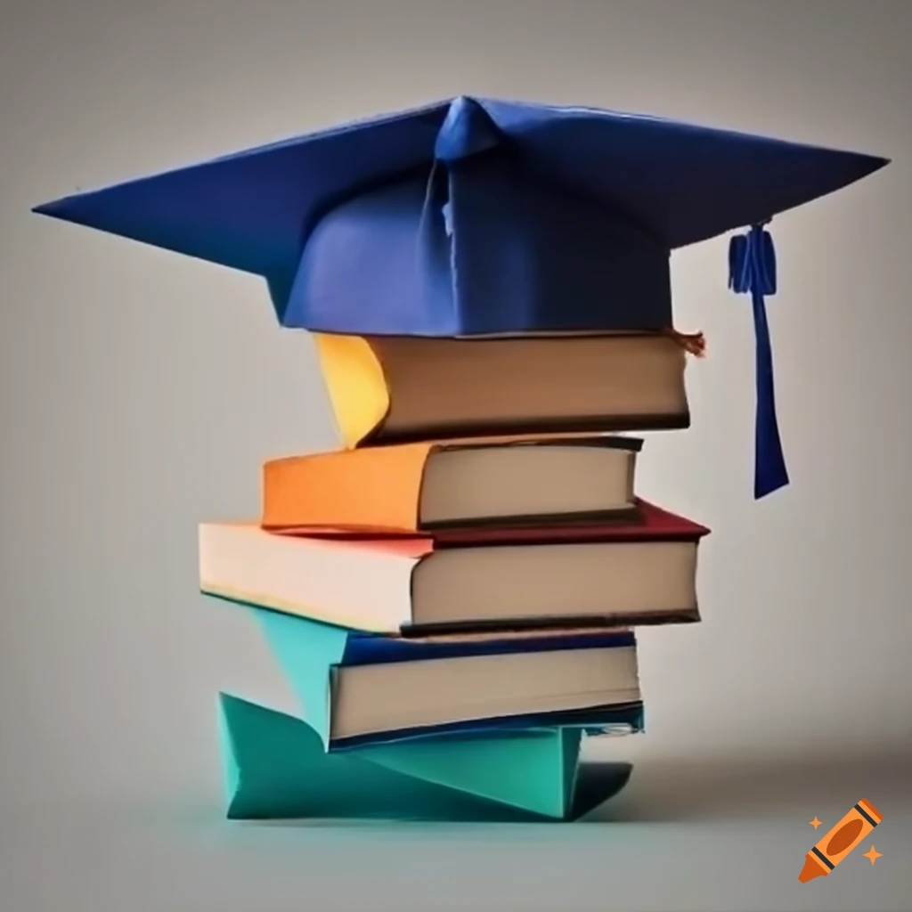 Origami display of graduation caps, mortarboards, and books on Craiyon
