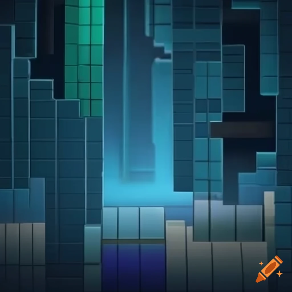 Bright 2d mine background with tetris figures on Craiyon
