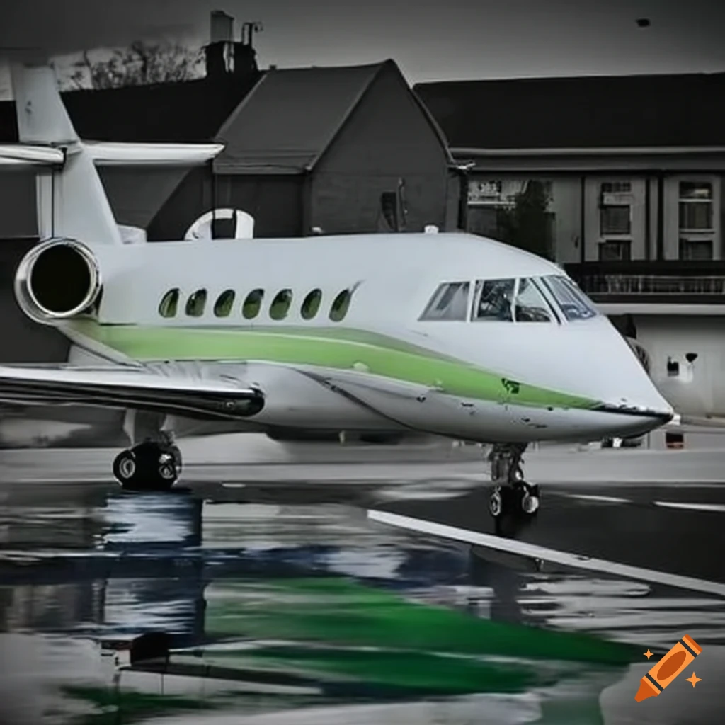 White private jet with lime green accents on Craiyon