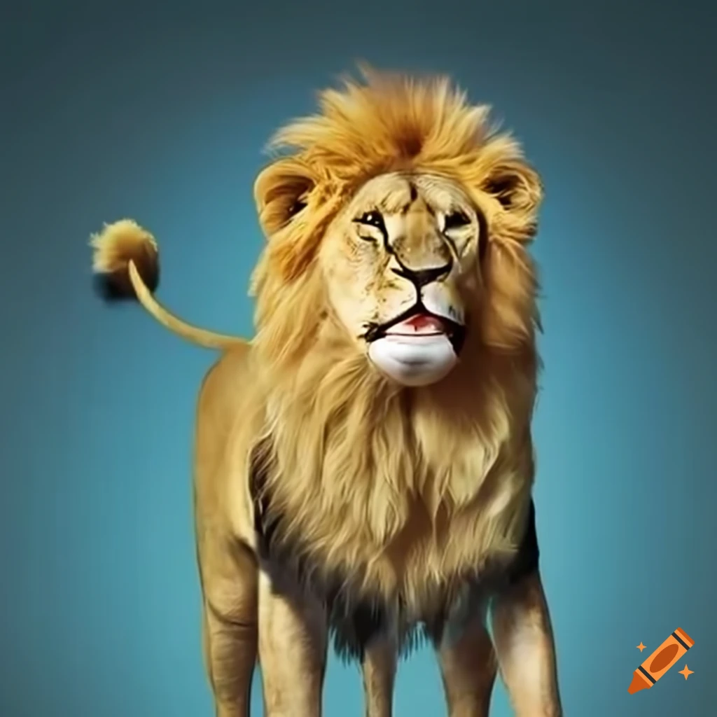 Spongebob squarepants standing next to an african lion on Craiyon