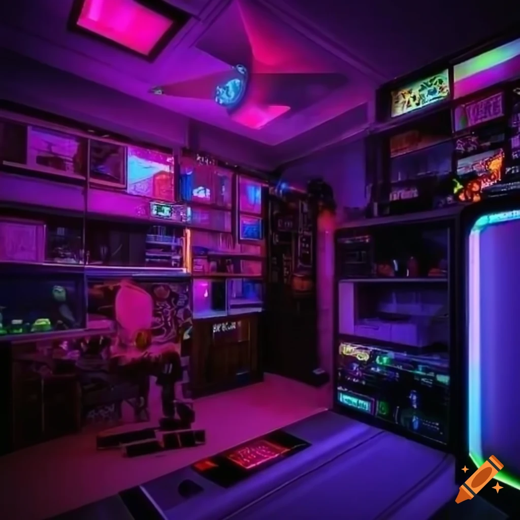 Japanese cyberpunk gamer room on Craiyon