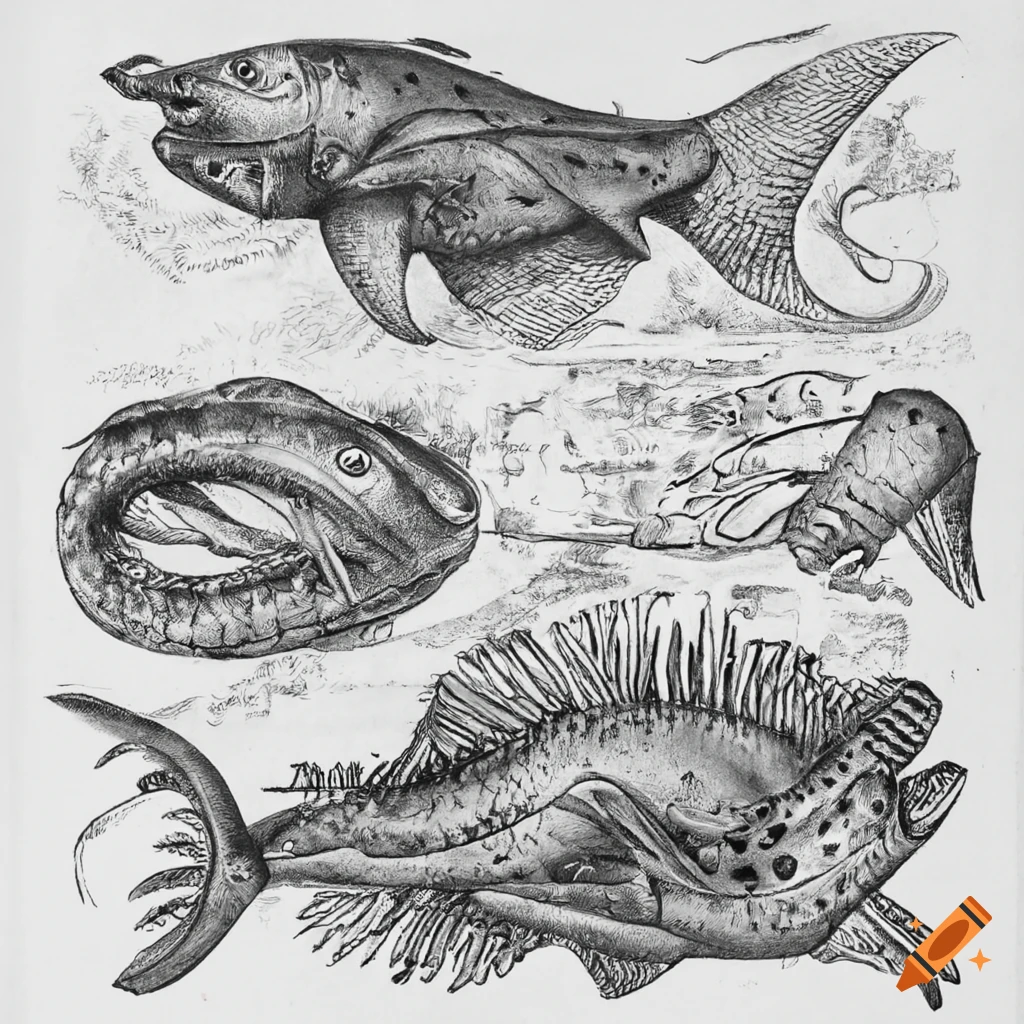 Ancient drawing of a large fish monster on Craiyon