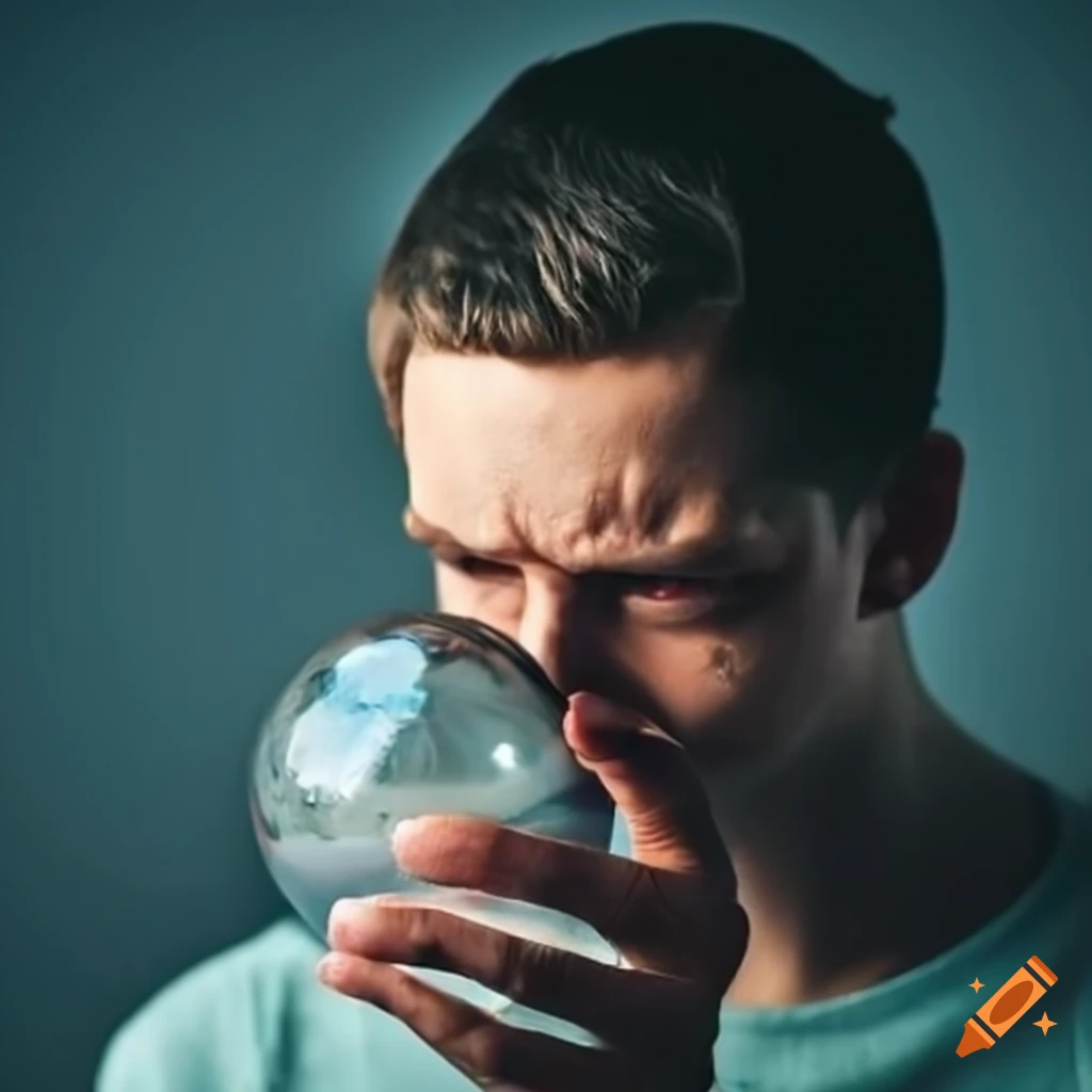 Sad guy holding a crystal ball on Craiyon