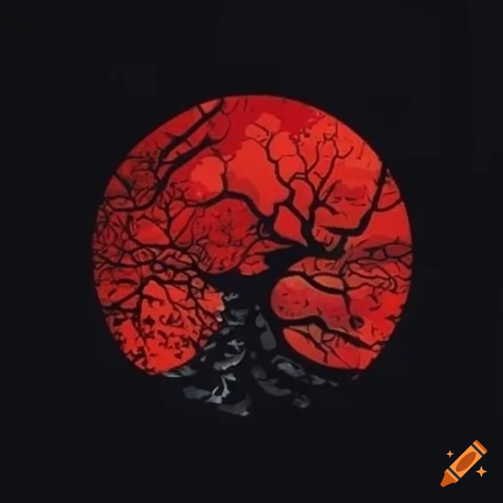 Ancient japanese style tree with red sun on Craiyon