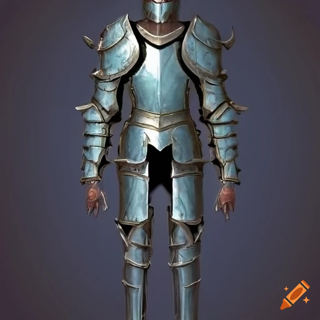 Shiny steel fantasy master armor, front view with symmetry on Craiyon