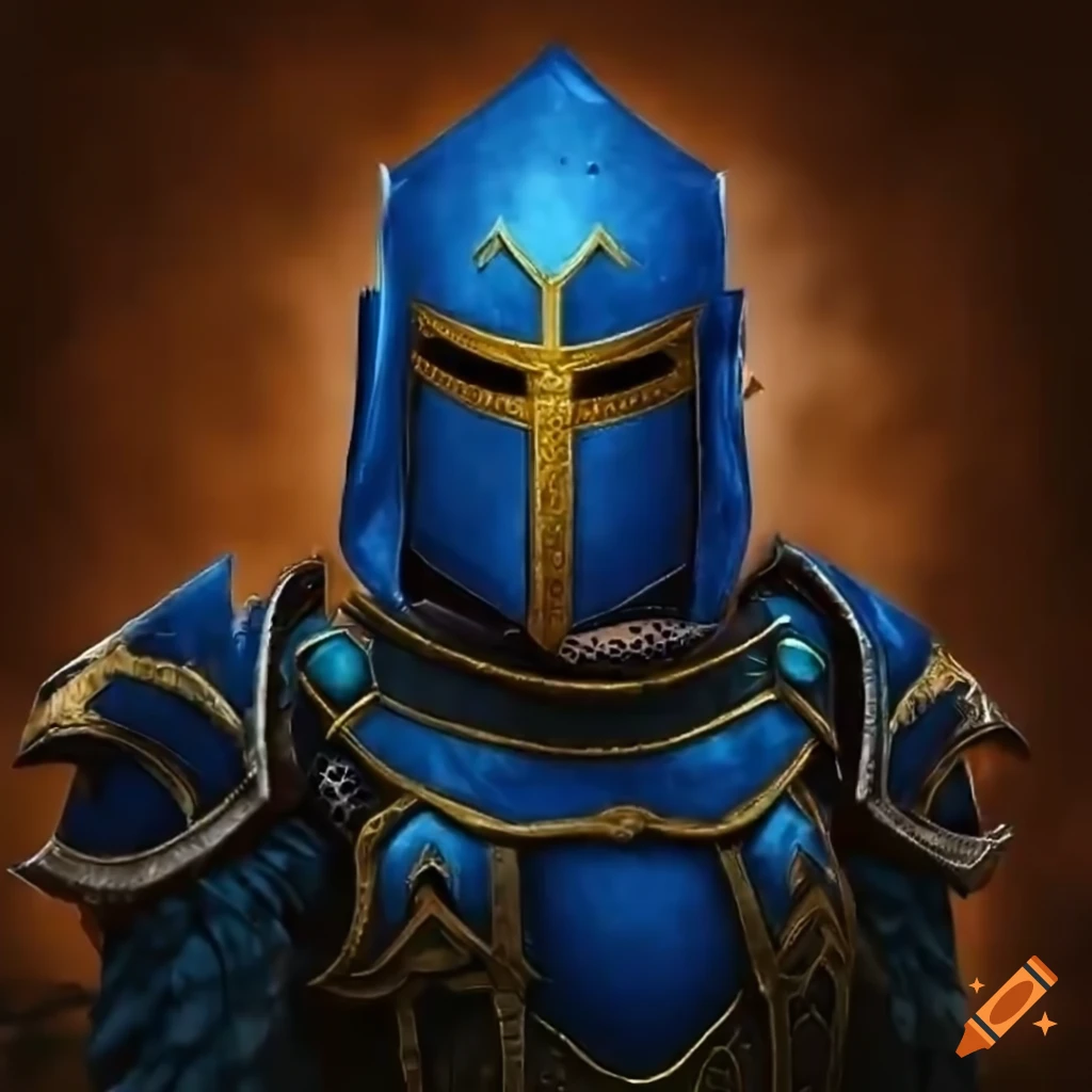 Photorealistic knight in electric blue armor inspired by kingdoms of amalur: reckoning on Craiyon