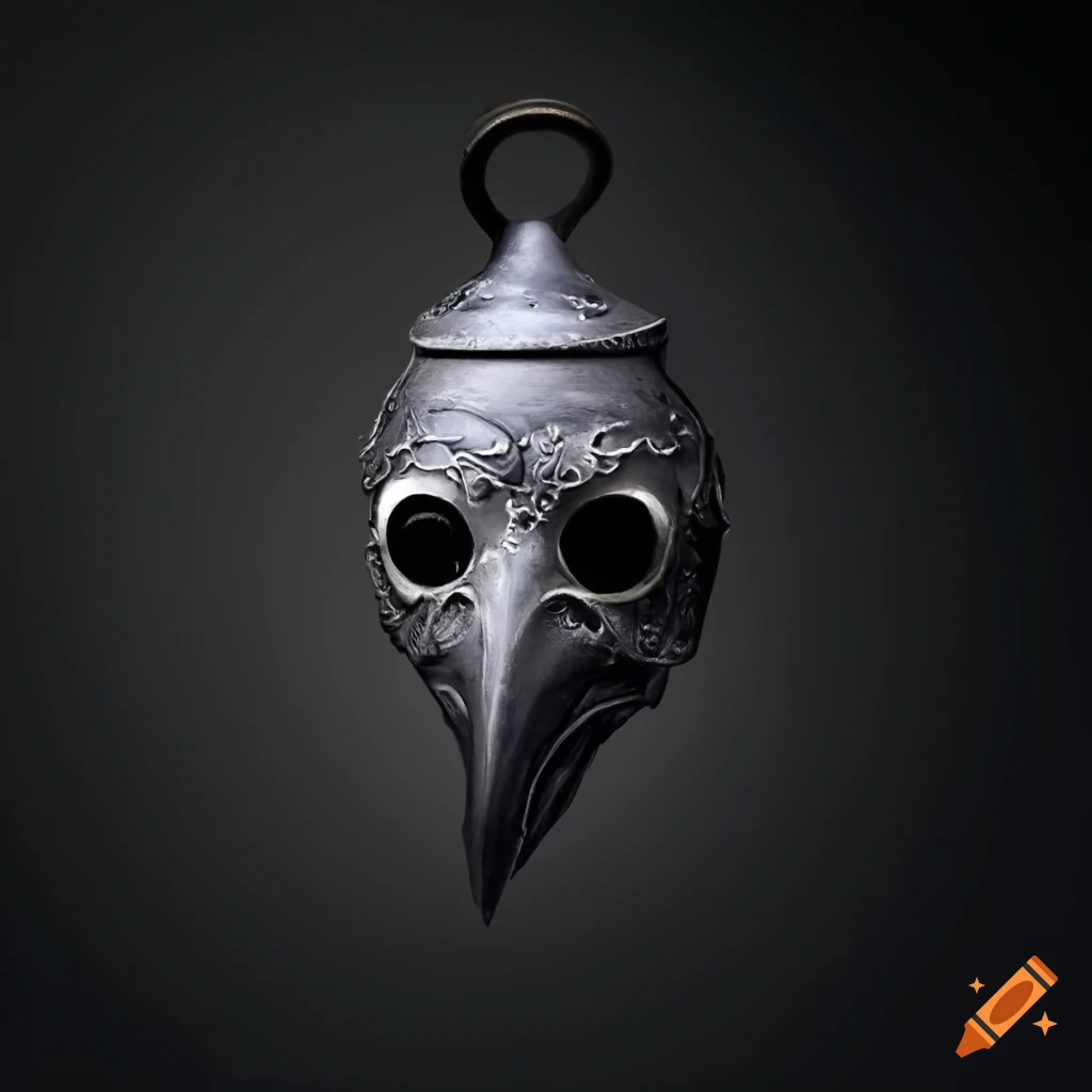 Pandora with a plague mask lid and open beak on Craiyon