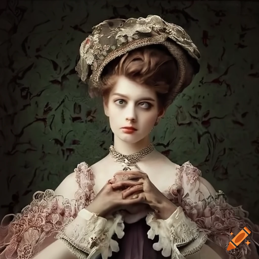 Intricately-dressed victorians in surreal settings on Craiyon