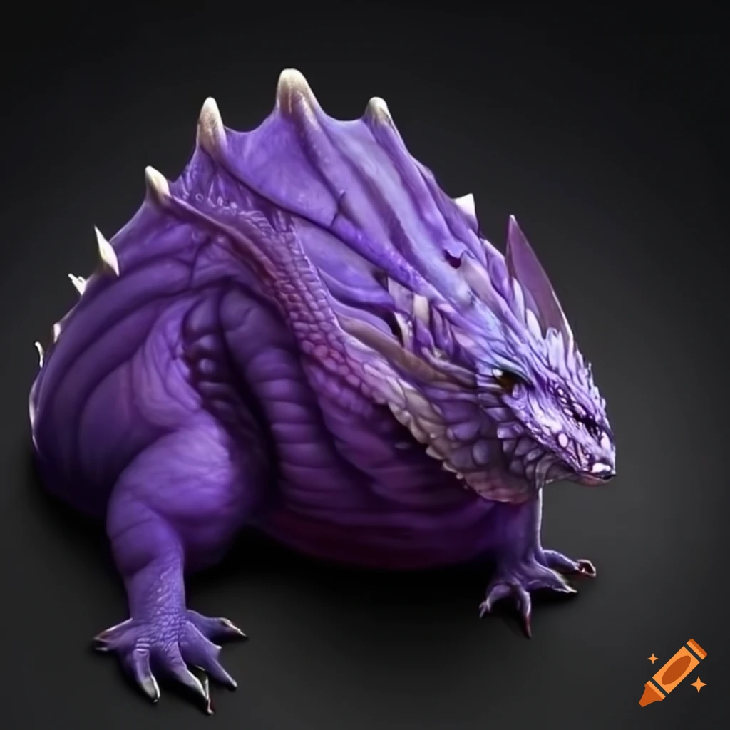 Fat purple dragon with indigo eyes and smooth skin on Craiyon