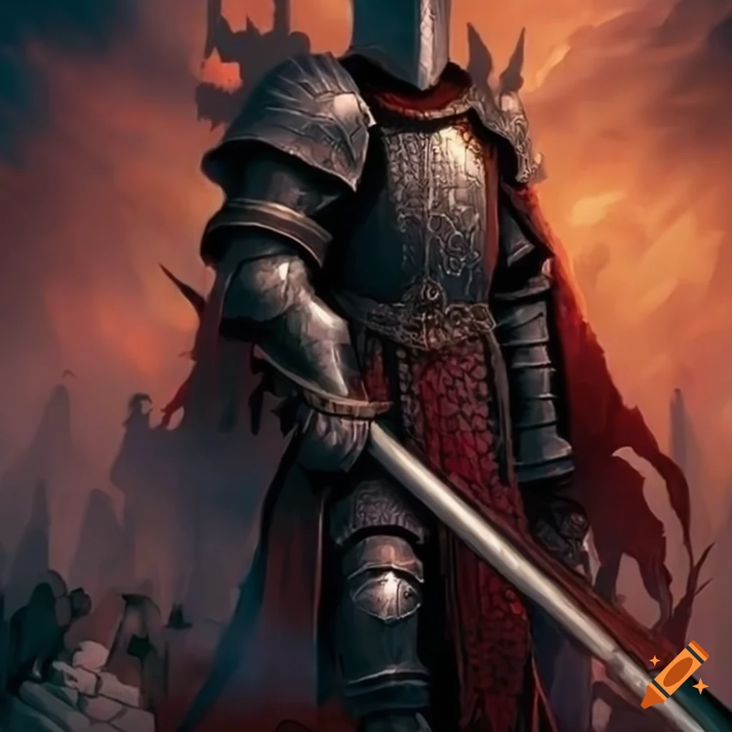 Knight guarding castle in a river of blood in a dark fantasy setting on ...