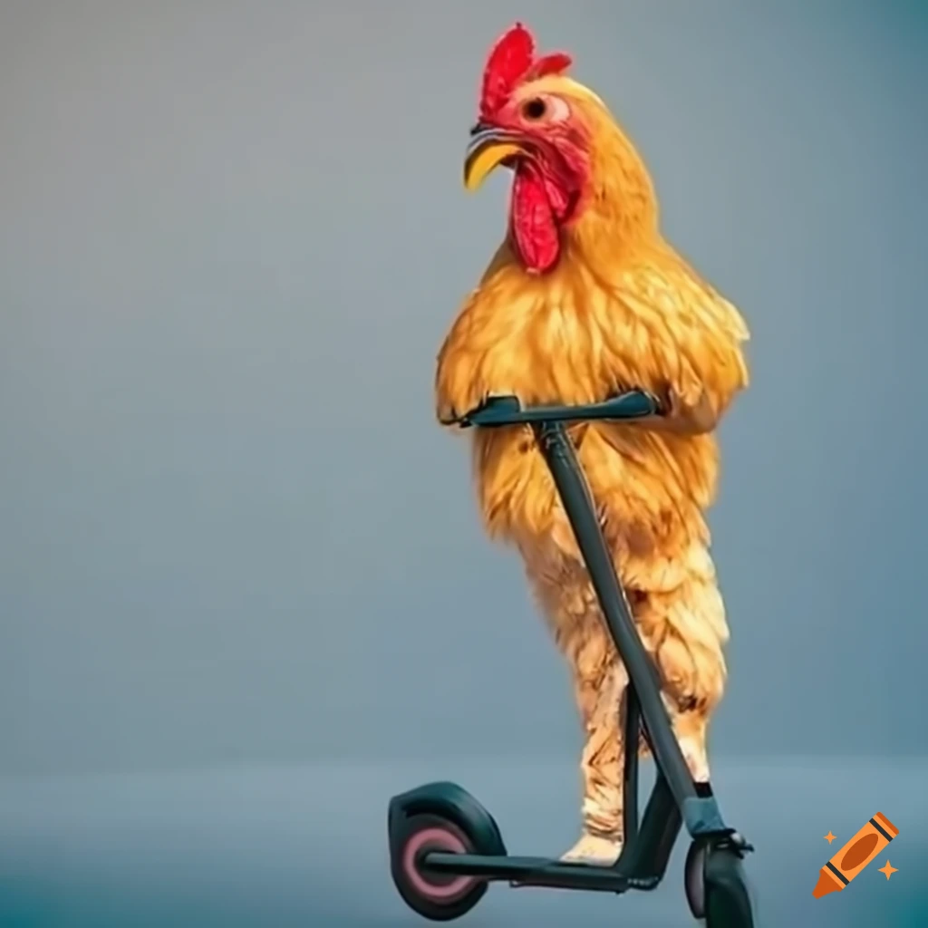 Chicken riding electric scooter in paris on Craiyon