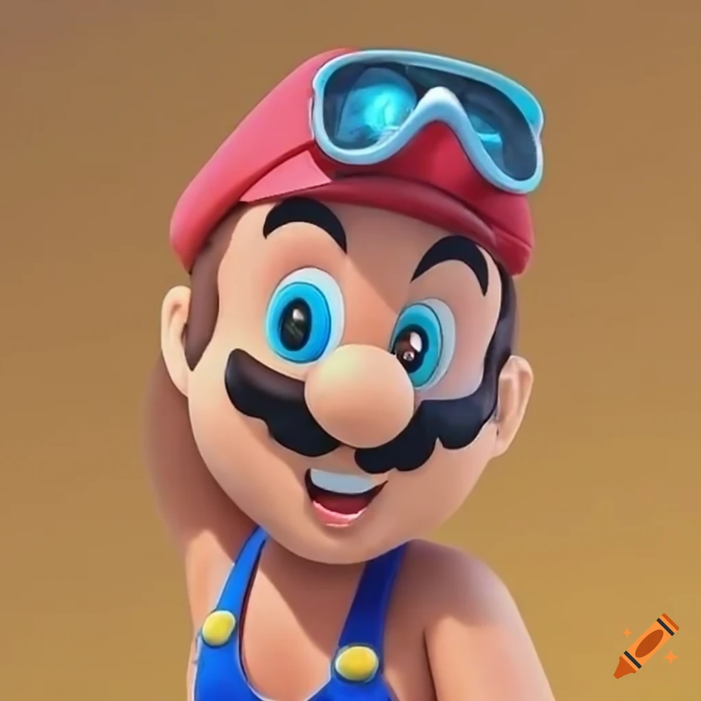 Swimmer dressed as Mario Bros with swimsuit and goggles on Craiyon