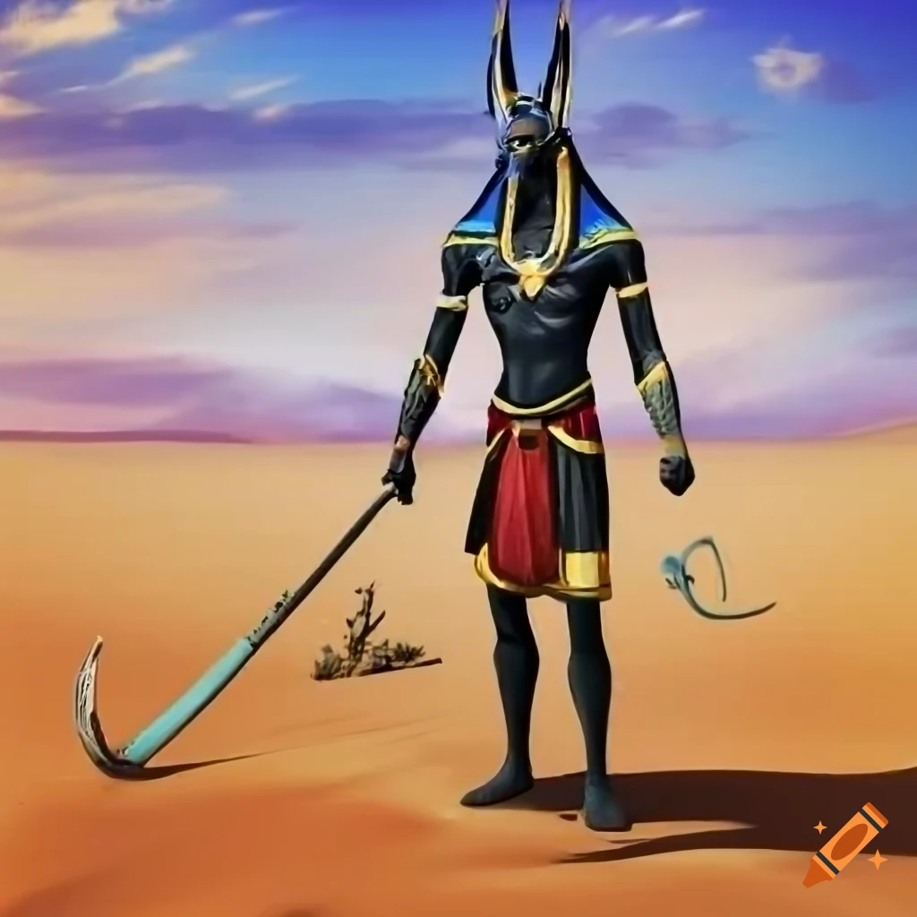 Anubis walking in a desert landscape on Craiyon