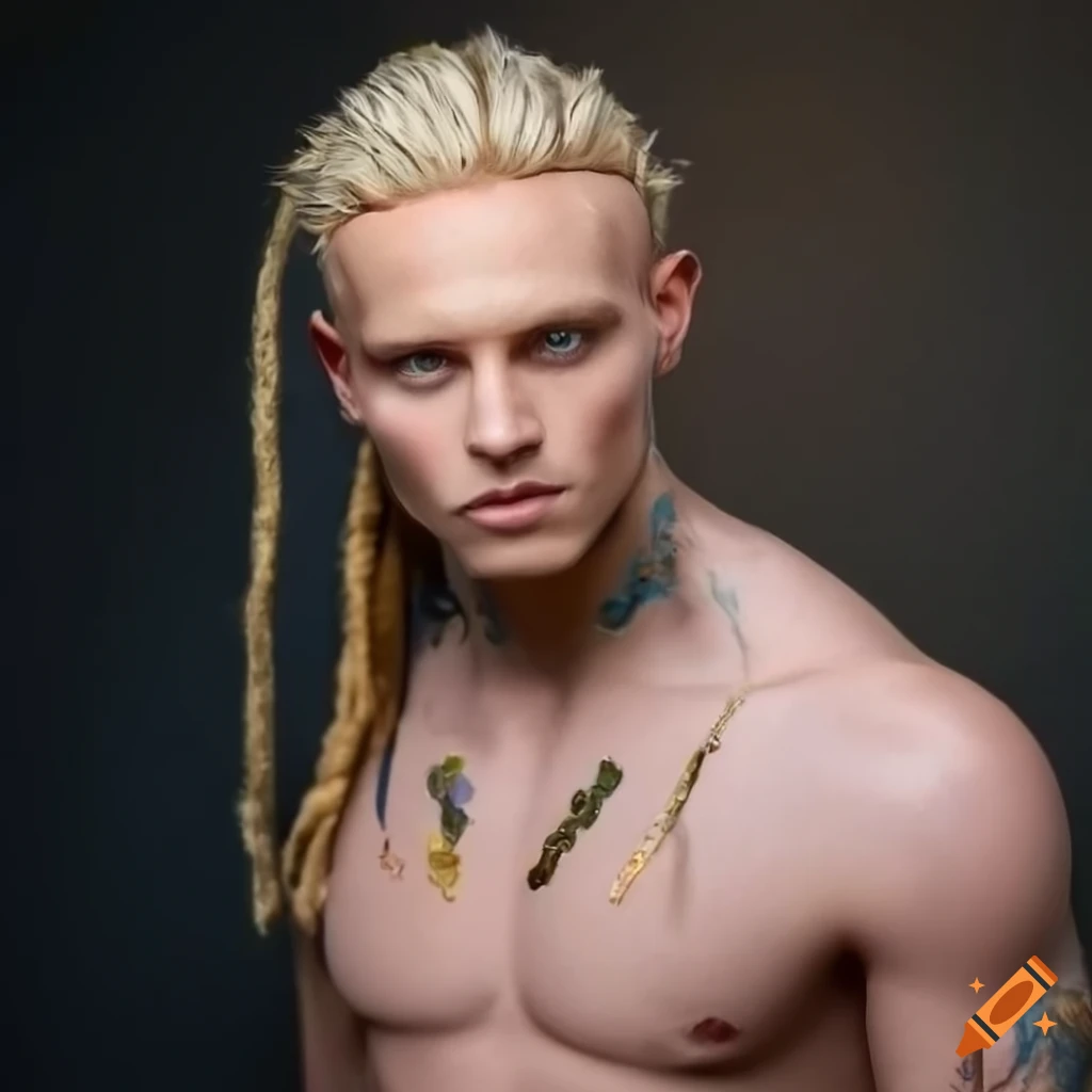 Blonde earth genasi male with green eyes and sandstone skin on Craiyon