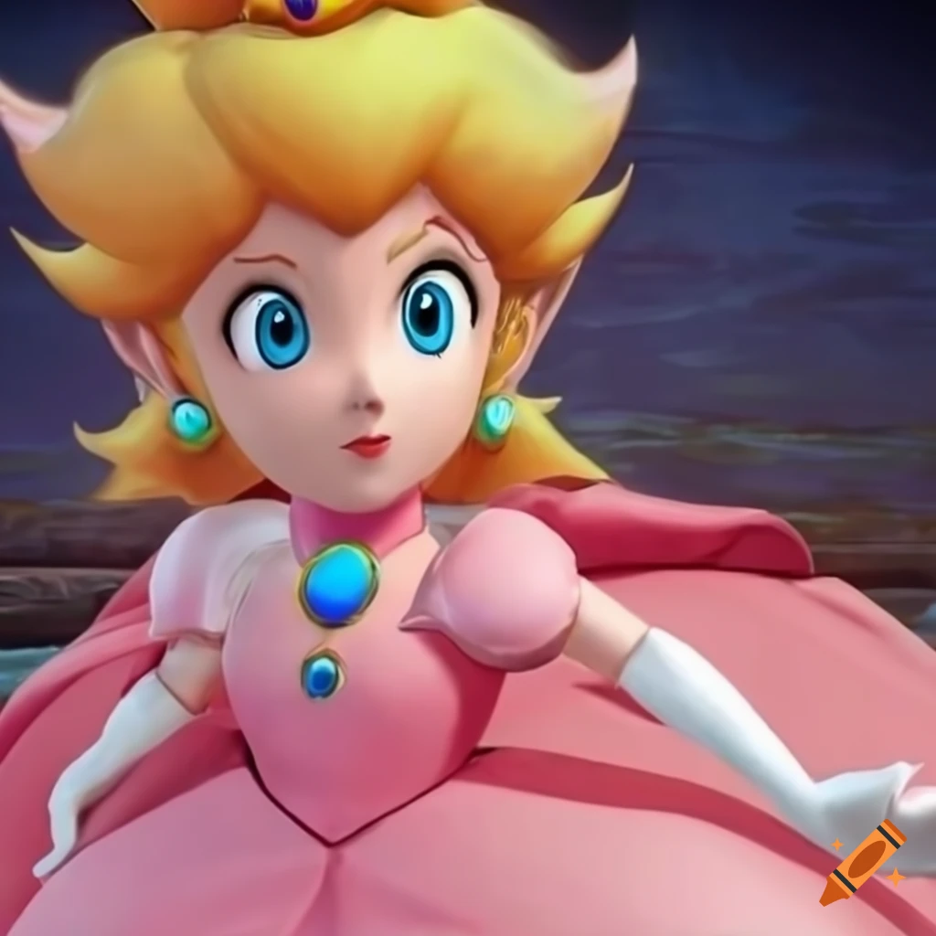 Princess Peach and Link in elegant ballgowns at a palace on Craiyon