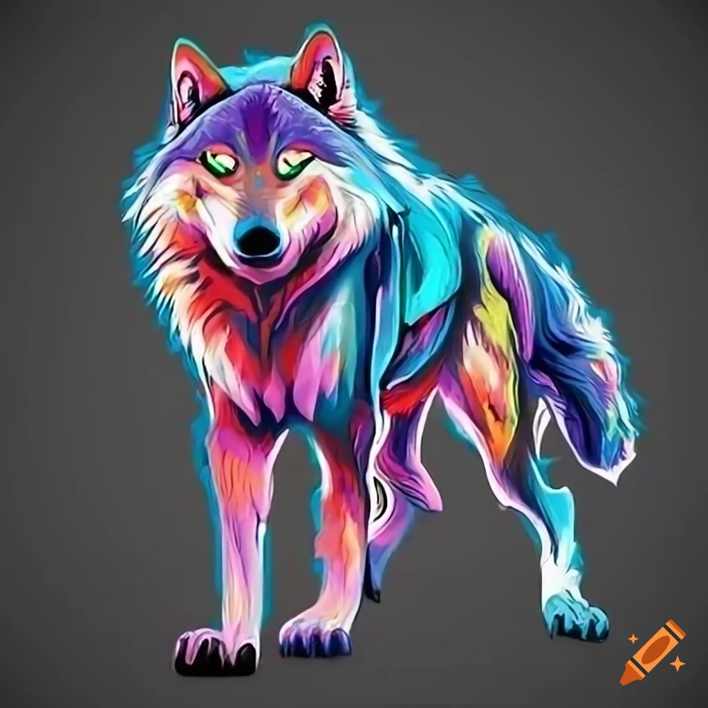 Colorful wolf running in graffiti style on Craiyon