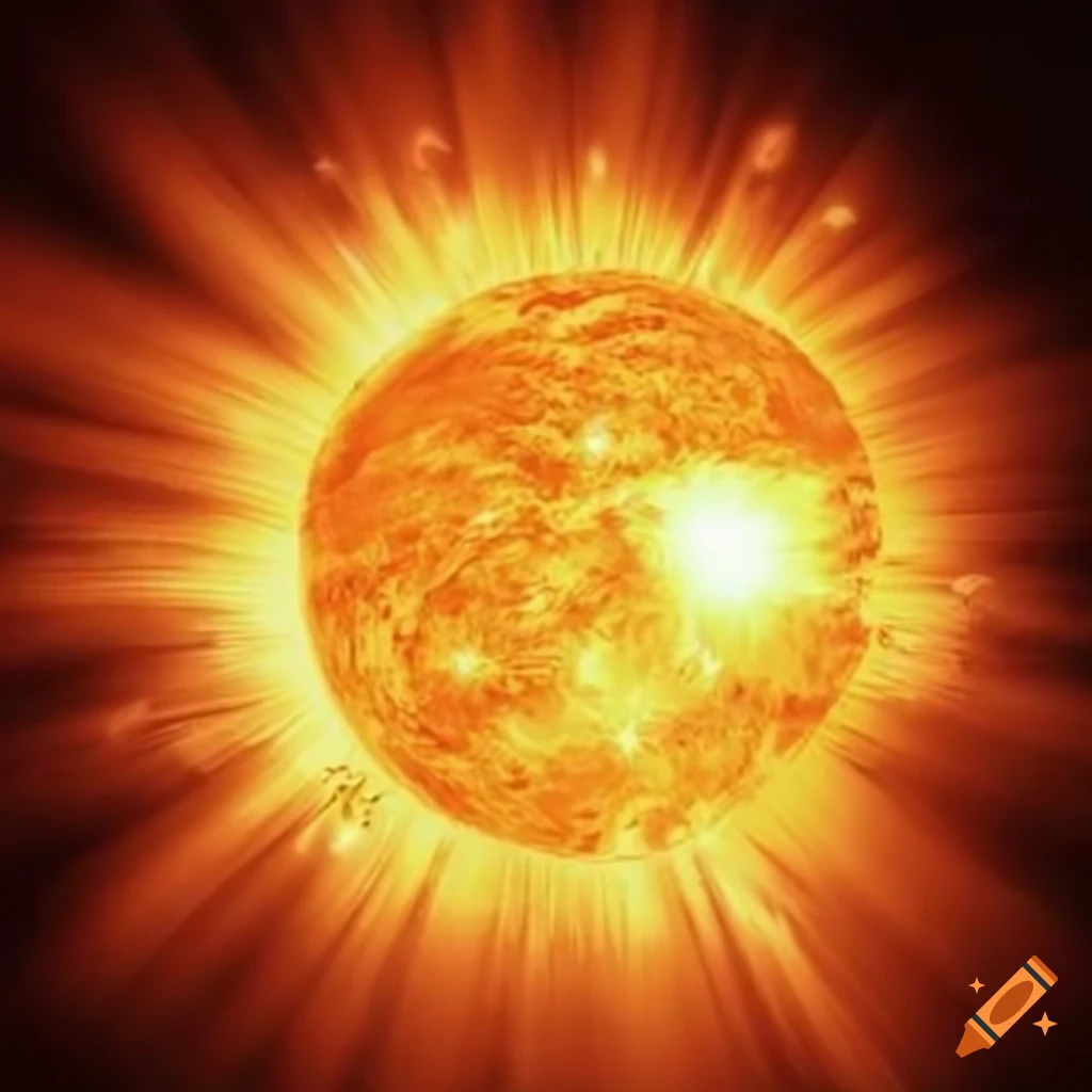 Detailed illustration of the sun with solar flares and sunspots on Craiyon