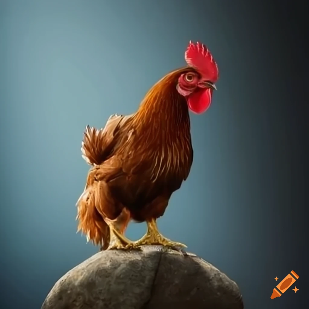 Chicken standing on a rock on Craiyon