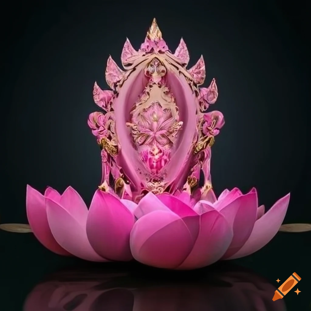 Pink Lotus throne with petals and leaves on Craiyon