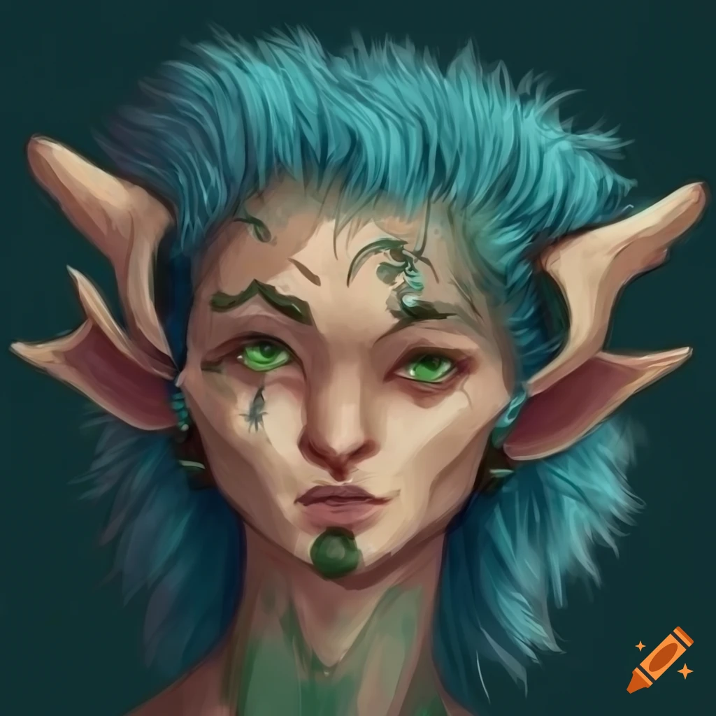 Androgynous faun with antlers and blue-green fur in dungeons and ...