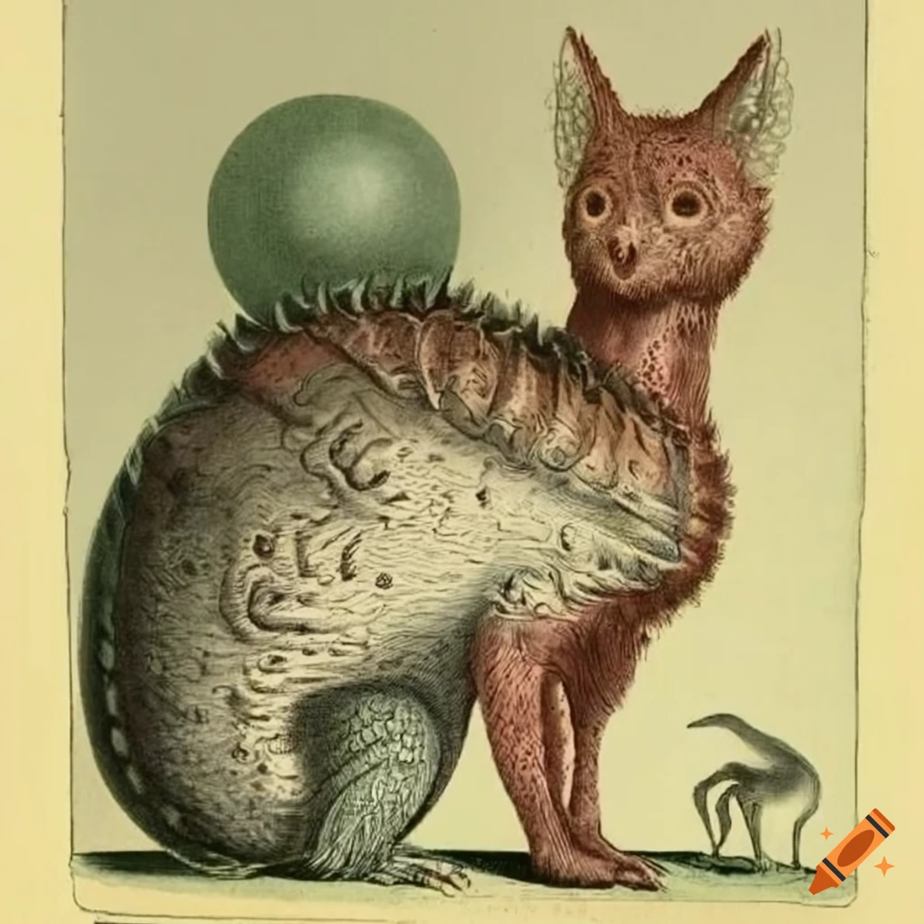 Antique science book illustrations of strange and unknown creatures on Craiyon