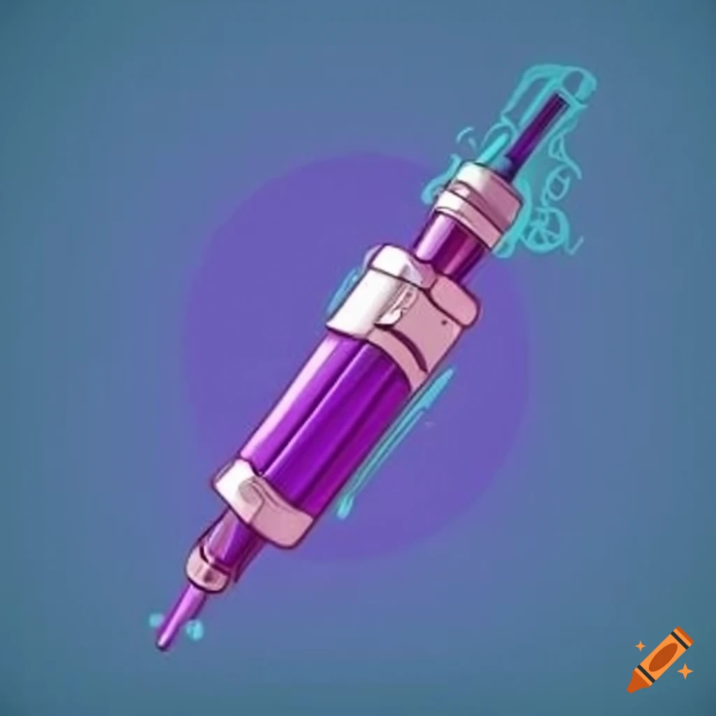 Purple and teal liquid in an angled injector on Craiyon