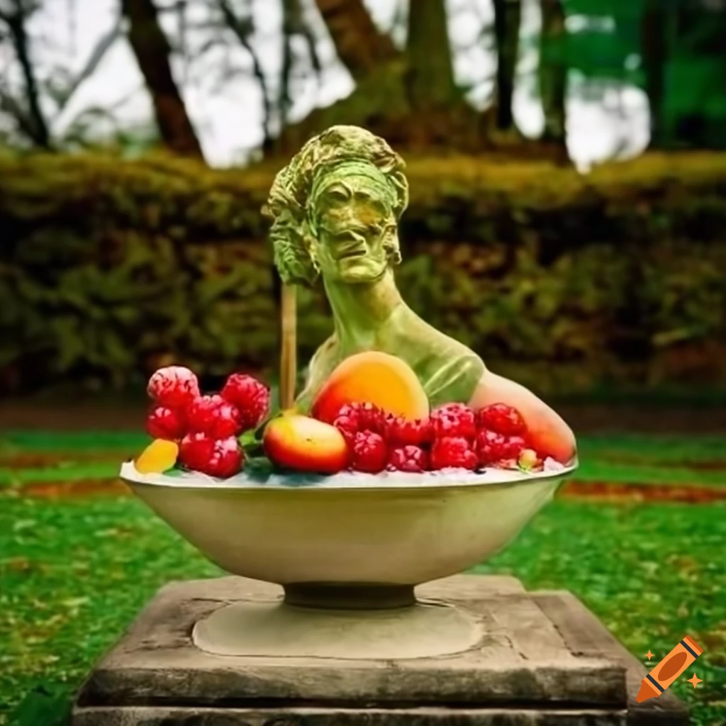 Fruit bowl statue outdoors on Craiyon