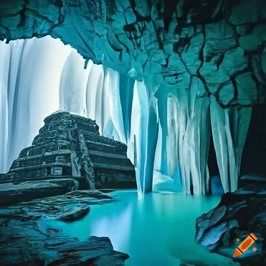 Ice cave with ancient maya ruins on Craiyon