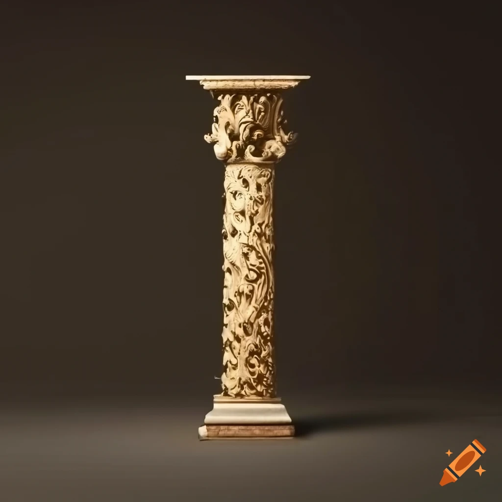 Beautiful baroque column with delicately curved patterns of hemp leaves ...