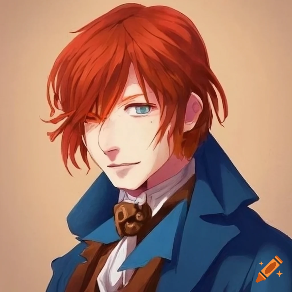 Victorian scholar with red hair and beard in a blue coat on Craiyon