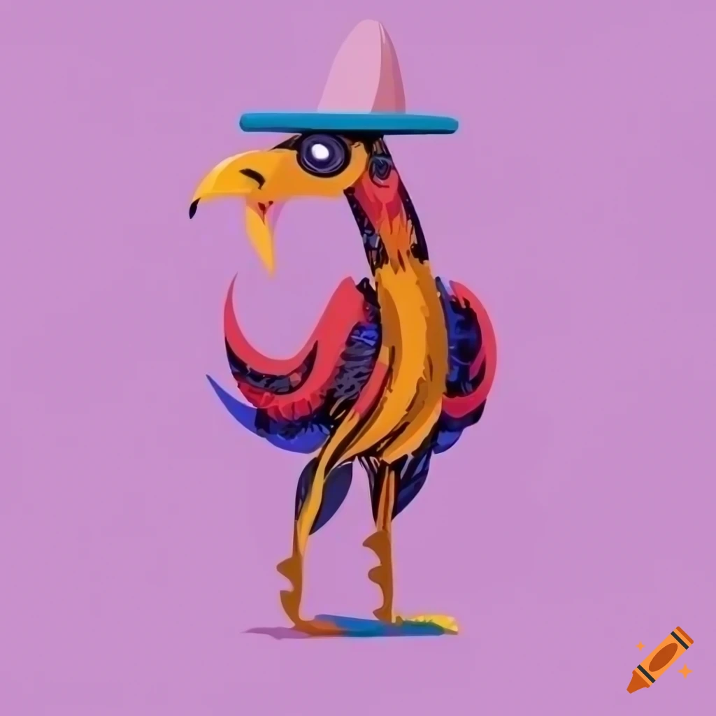 Robot phoenix bird with mustache and sombrero in minimalistic style on ...