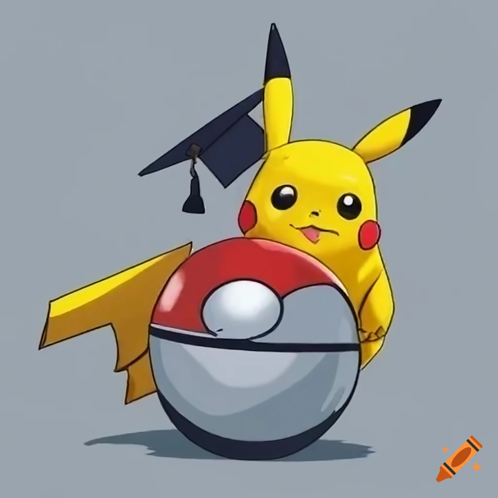 Pikachu wearing a graduation hat on a pokeball on Craiyon