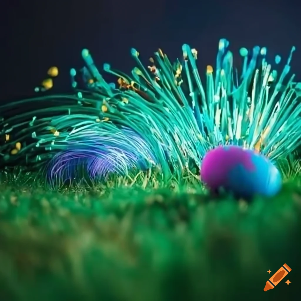 Easter-themed fiber optical cable installation in grassy field on Craiyon