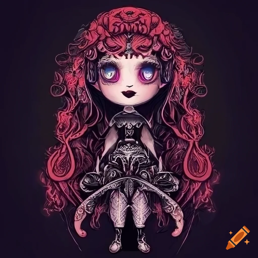 Captivating chibi-style gothic illustration with intricate details on ...