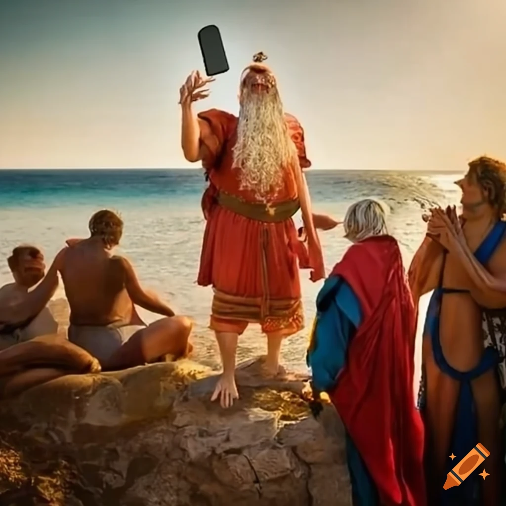 Moses taking a selfie with disciples parting the Red Sea on Craiyon