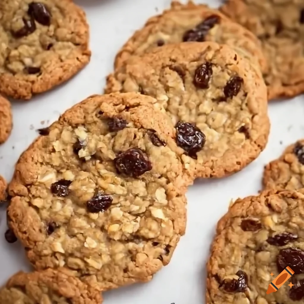 Homemade oatmeal raisin cookies fresh from the oven on Craiyon