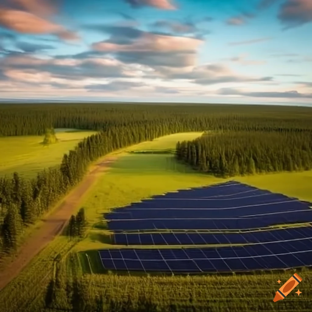Finnish landscape with a large solar panel field on Craiyon
