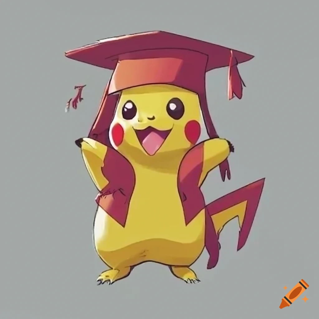 Pikachu in cap and gown for graduation on Craiyon