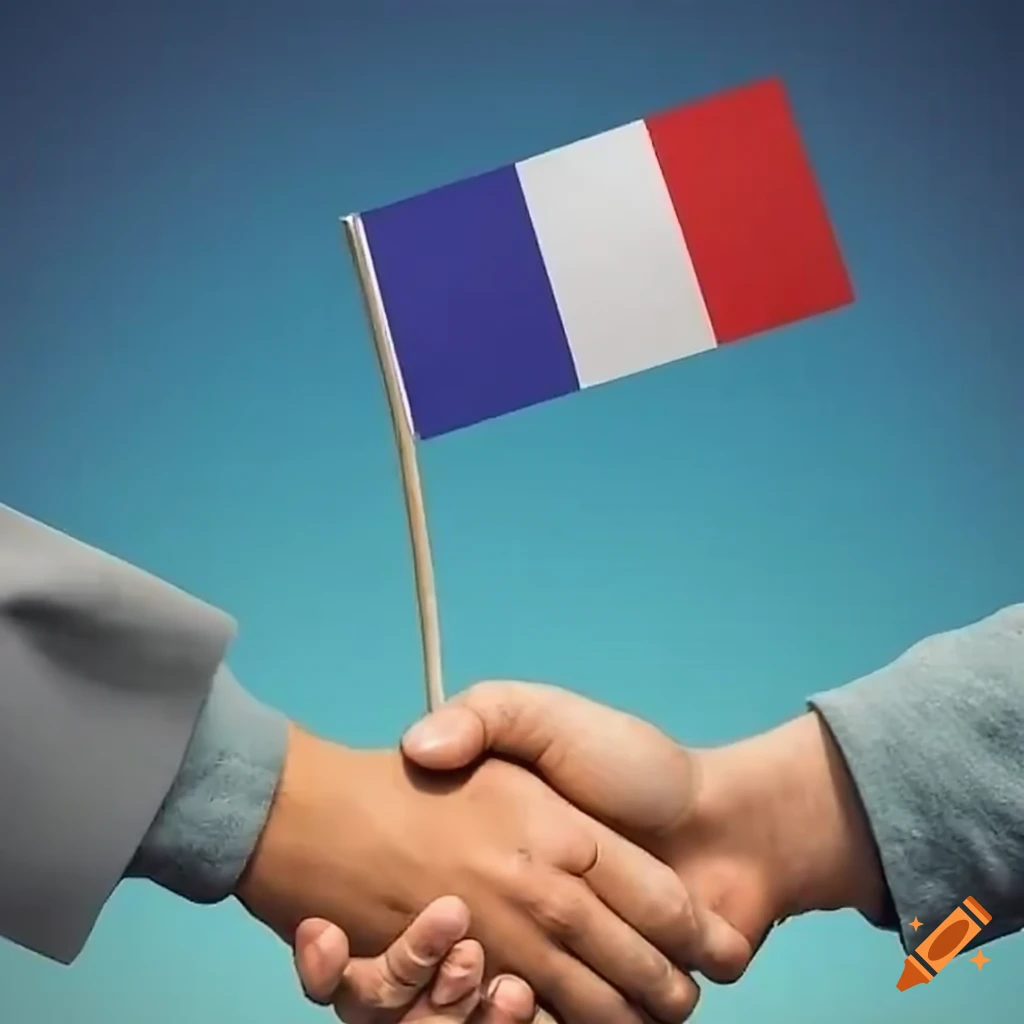 Handshake in front of dutch and french flags on Craiyon