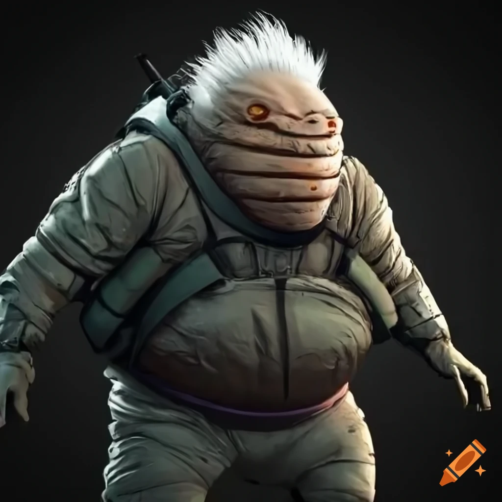 Wrinkled monster with a white mohawk hairstyle and armored flight suit ...