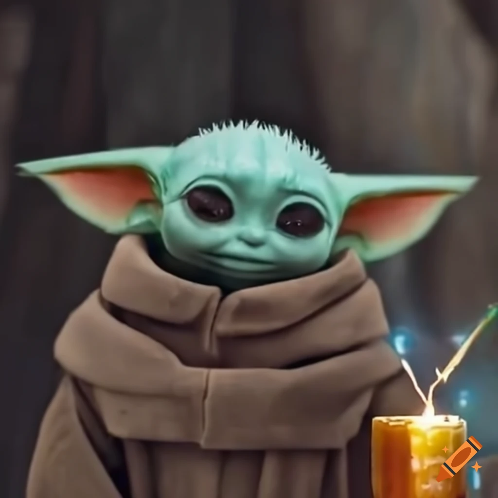 Grogu enjoying a birthday party on Craiyon