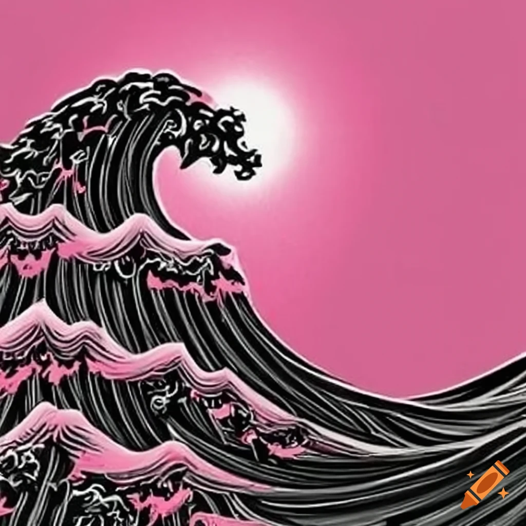Black and pink japanese wave art on Craiyon