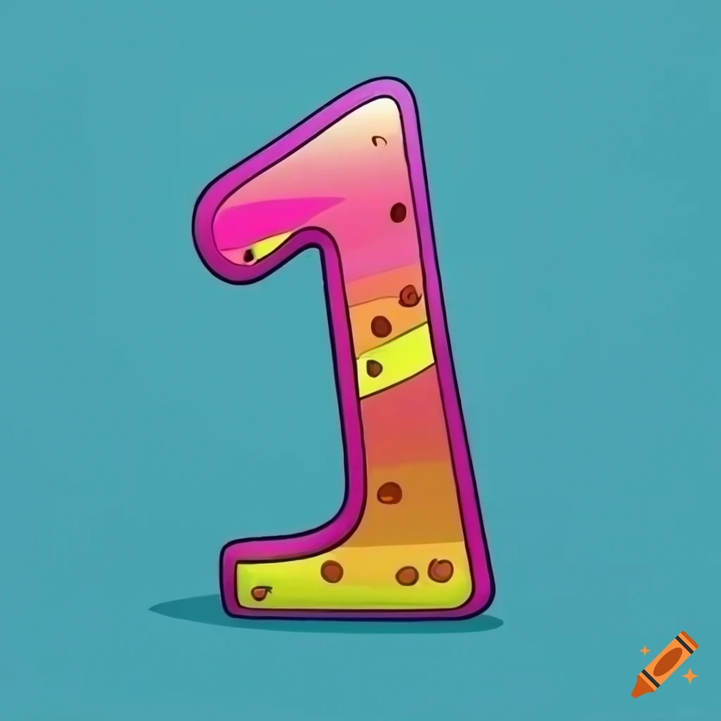 Colorful cartoon illustration of the number 1 on Craiyon