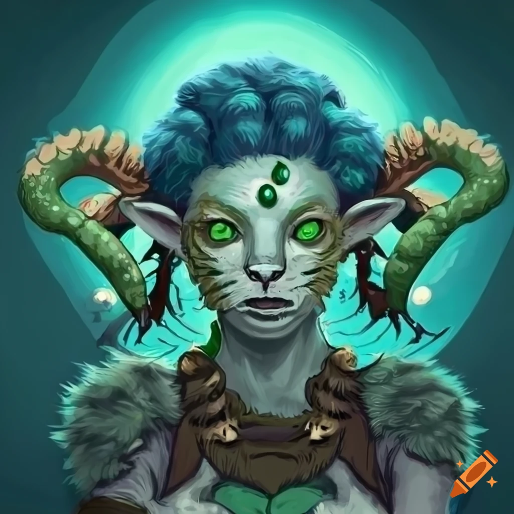 Catlike faun with mushroom and space-themed details in dungeons and ...