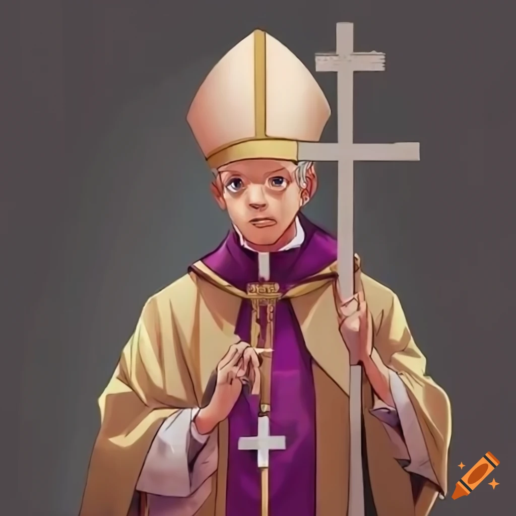 Anime portrait of vatican archbishop holding a cross on Craiyon