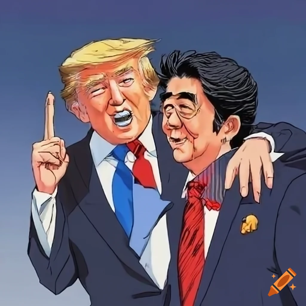 Shinzo abe with donald trump in 70s-80s anime style on Craiyon